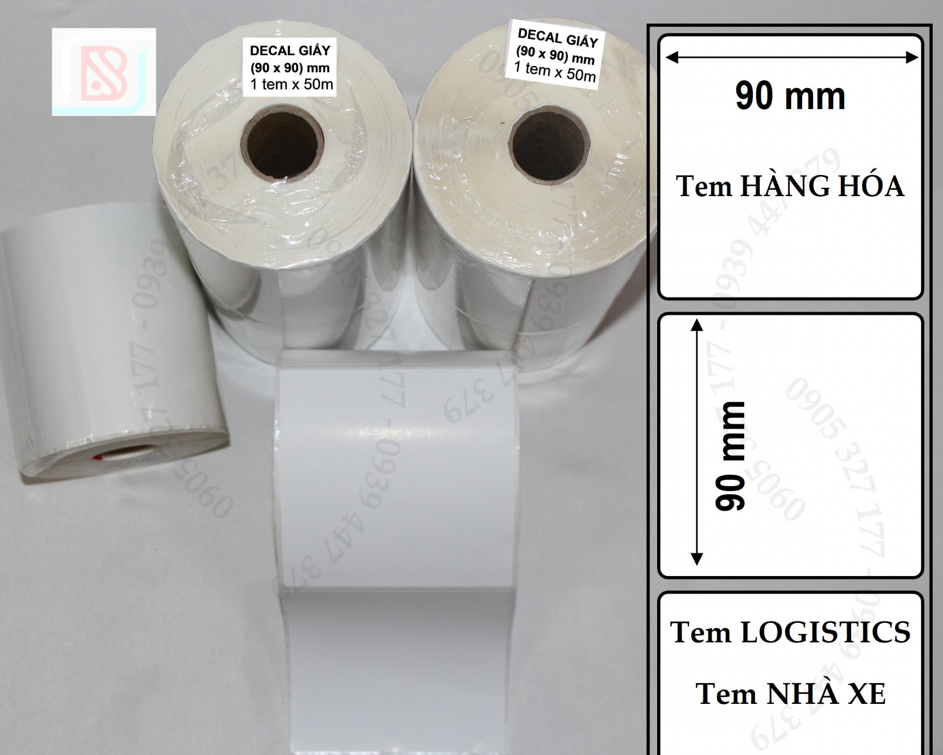 Giấy Decal 1 tem 90x90mm x 50m (tem cho vận chuyển, tem hàng hóa nhà xe)